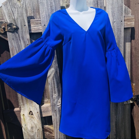 TCEC | Dresses | Tcec Bell Sleeve Dress Small Royal Blue V Neck | Poshmark